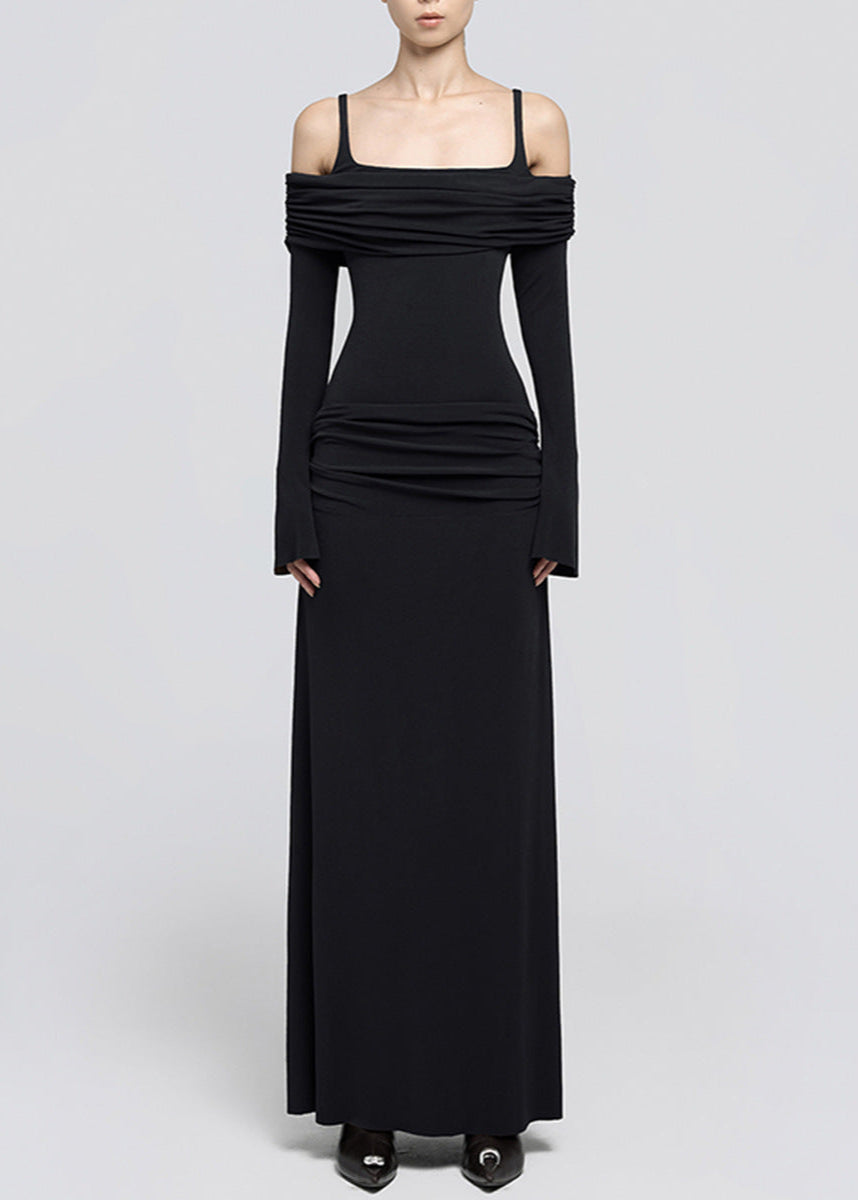 Anubis Off Shoulder Ruch Maxi Dress In Black – Couture Denims